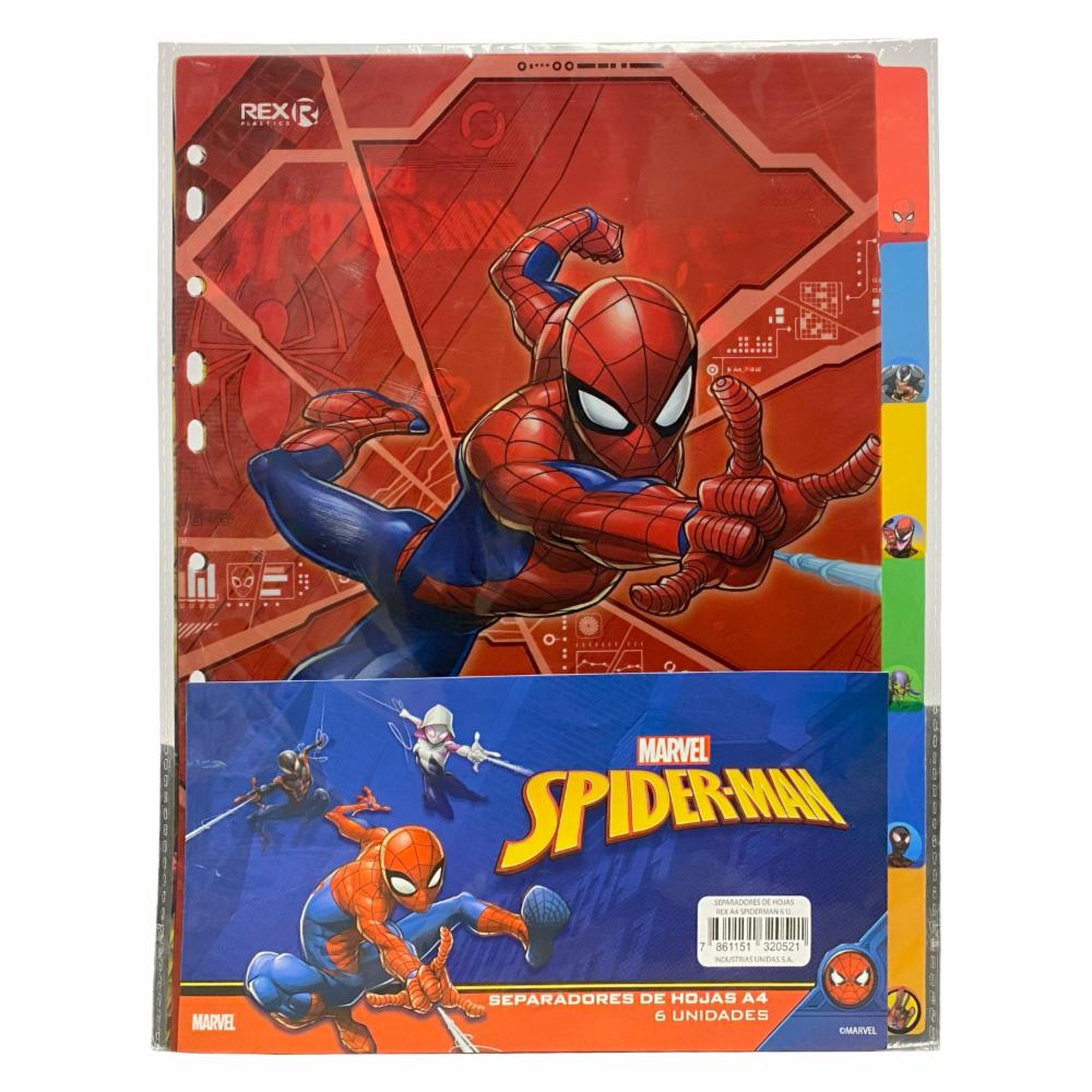 Separadores De Hojas Diseño Spiderman 6 Unidades REX PLASTICS A4 - AKI