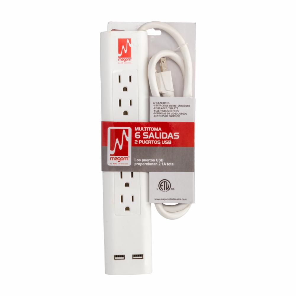 Multitoma Eléctrica De 6 Salidas y 2 Puertos Usb MAGOM Unidad - AKI